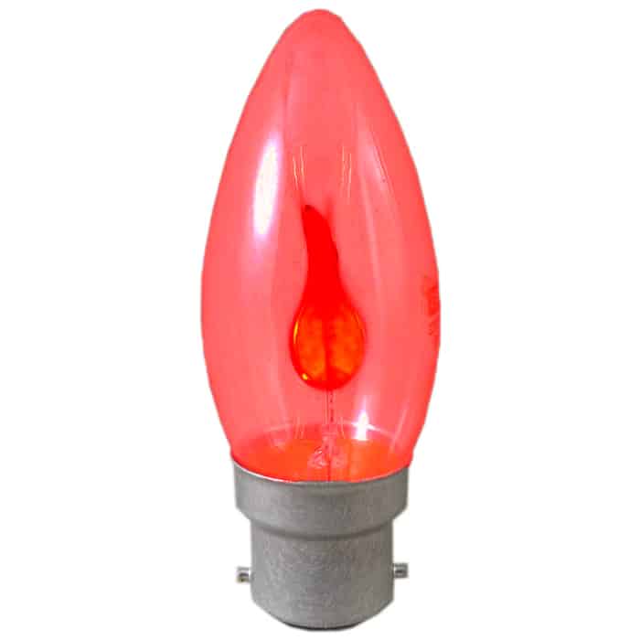 Red - Flicker Flame Candle 240v 3w - BC BA22D - UK LIGHT STORE